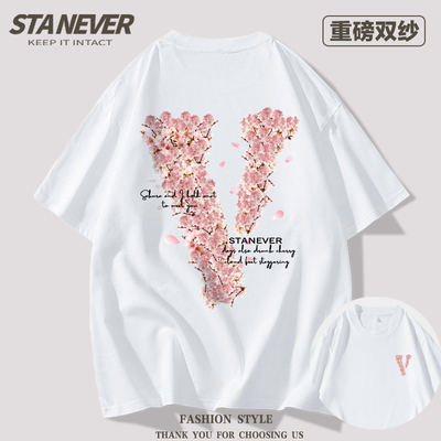 STANEVER樱花重磅双纱短袖T恤