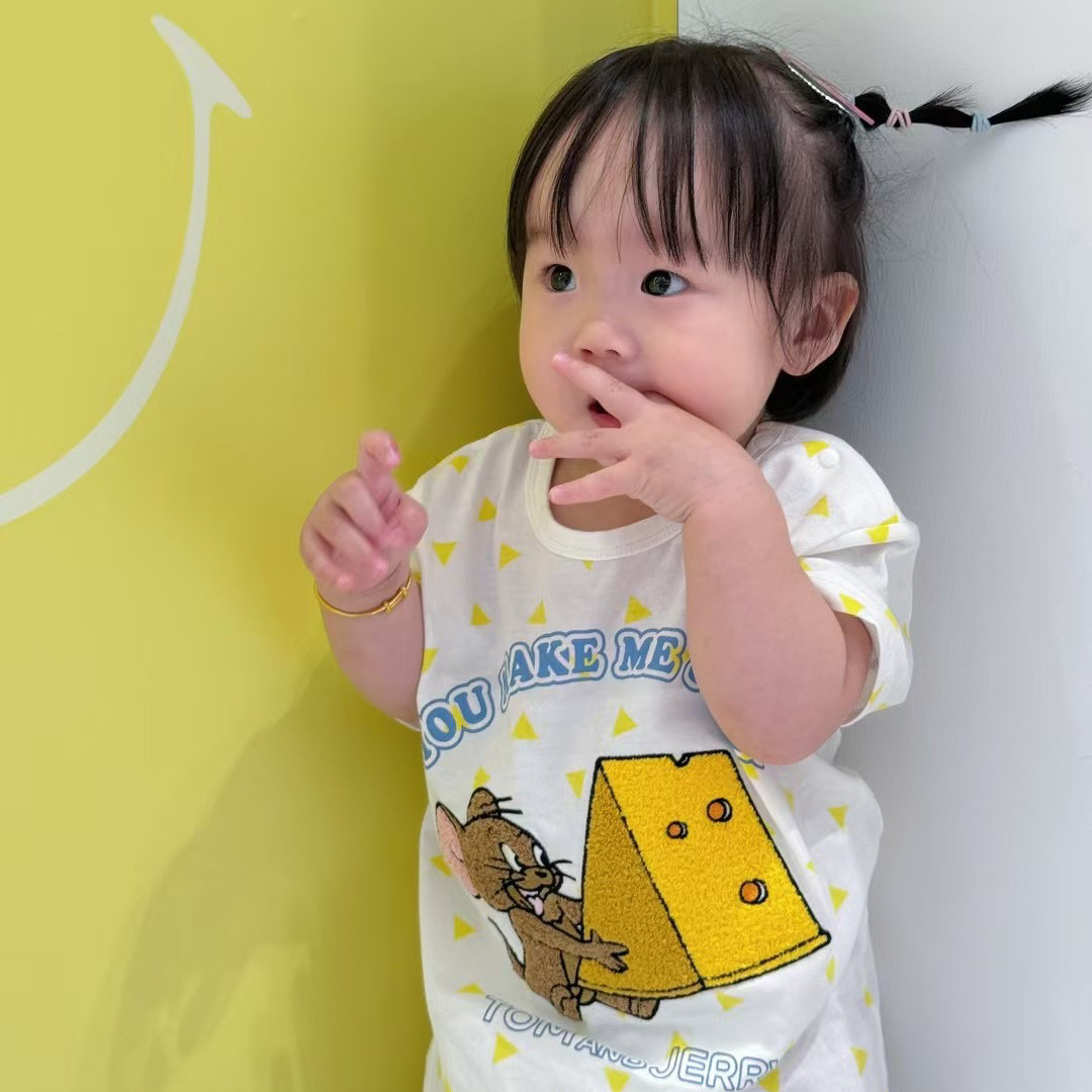 【沫沫家】五月底出日单杰瑞奶酪毛巾刺绣纯棉可爱宝宝爬服连体