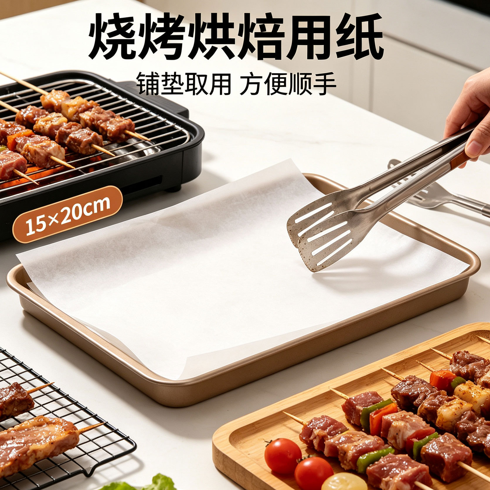 烤肉用硅油纸长方形白色烘焙纸家用厨房烧烤用纸烤箱烧烤专用环保