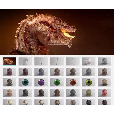 126.30套Substance Painter sp怪物龙智能材料材质库鳞片牙齿骨头
