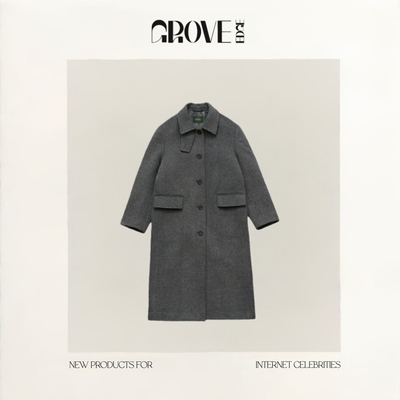 【现货】GROVE EDGE韩国八奶冬季新款宽松翻领单排扣毛呢大衣外套