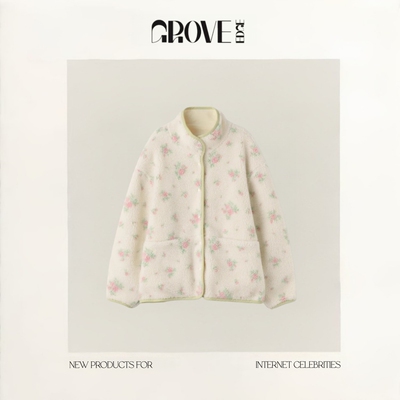 【现货】GROVE EDGE花卉提花摇粒绒短外套碎花双面穿抓绒夹克上衣