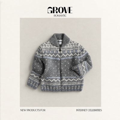 【现货】GROVE ROMANTIC雪花费尔岛针织开衫韩系复古翻领拉链毛衣