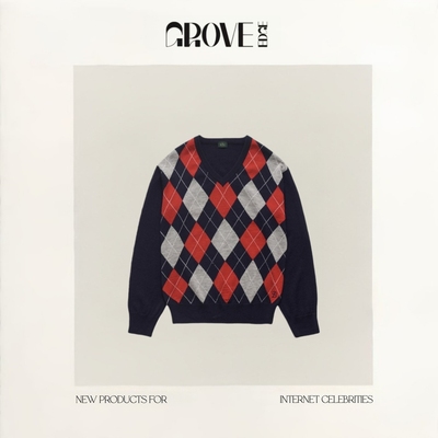 【现货】GROVE EDGE韩国小众八奶miu系V领针织衫撞色复古菱格上衣