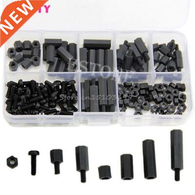 160Pcs M3 Nylon lack M-F Hex Spacers Screw Nut Assortment K
