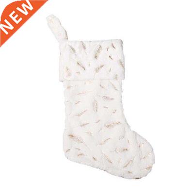 White Plush Hanging Christmas Stocking Gift Bag Home Party