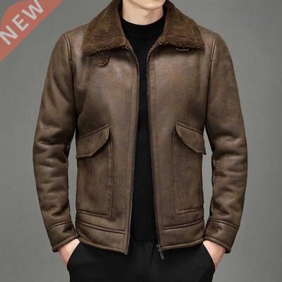 Fall/winter men's suede jacket plus velvet Man lapel thicken