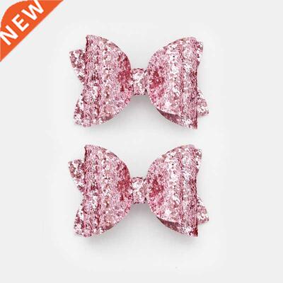 2PCS 3inch Sequins Childr Barrettes Daily Shiny Bows Side Ha