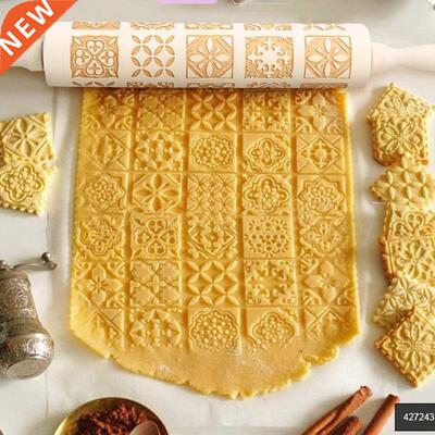 Manual Christmas Embossing Rolling Pins Wooden Roller Ba