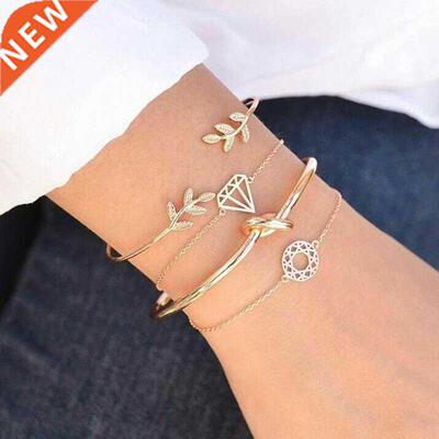 Tocona 4pcs/Set Fashion Bohemia Leaf Knot Hand Cuff Link Cha