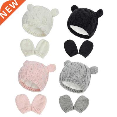 Baby Hat and Mittens Set Kids Knitted Beanie Cap Winter Warm