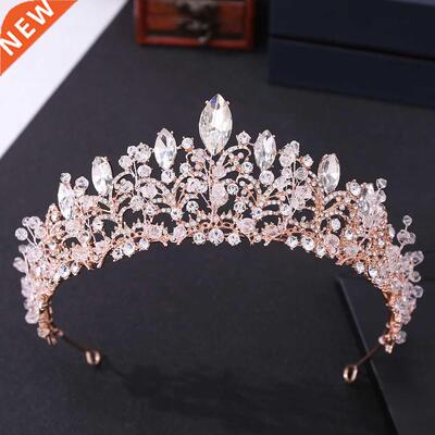 Baroque Luxury Rose Gold Crystal Beads Heart Bridal Tiaras C