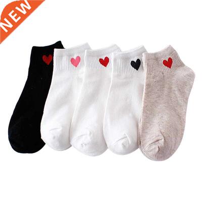 10pcs=5pairs Women Short Socks Red Heart Cute College Fresh