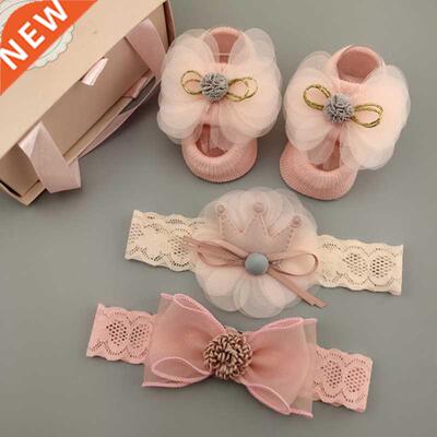 Pcs/Set Lace Flower Baby Girl Headband Socks Set Crown Bows