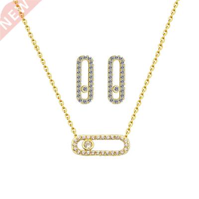 Fashion Chain Dazzling Zircon Paperclip Pendant Necklace Geo