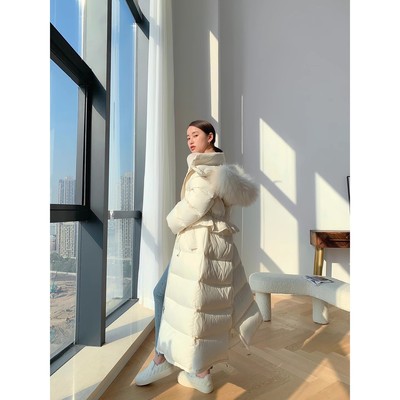 2024年冬季羽绒服中长款过膝新款白鸭绒加厚白色外套韩版宽松长款