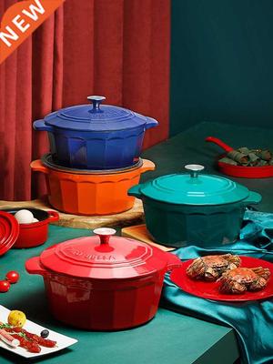 Pull Enamel Pot Cast Iron Stew Pot 25cm Soup Pot Casserole