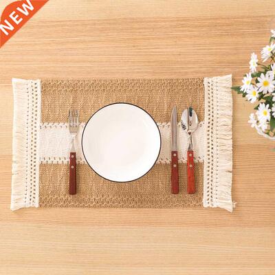 Linen Cotton Tassel Placemat Coaster Dining Table Mat