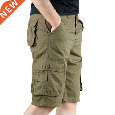Summer Men's Casual Cotton Cargo Shorts Overalls Long Length