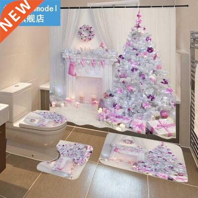 1pcs/3pcs Pink Snow Printed Shower Curtains Bathroom Curtain