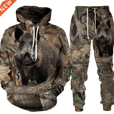 Casual Camouflage Hunting Animal Wild Boar 3D Hoodie Sweatsh