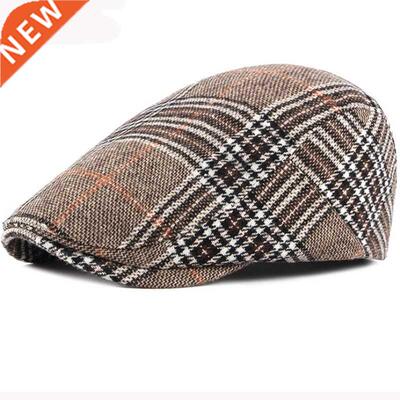 HT2836 Autumn Winter Hat Men Women Wool Beret Vintage Plaid
