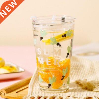 450ml Water Glass Bottle Graduated with Straw