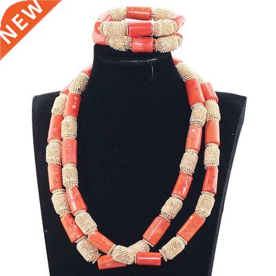 Quality Men Real Coral Bead Jewelry Set 50 inches Long Coral