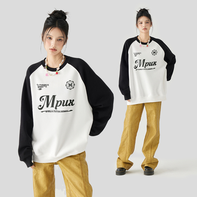 GOLFCROSSX MPUX联名插肩袖字母印花圆领卫衣宽松休闲上衣情侣款