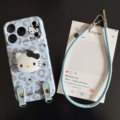 蓝色豹纹小猫适用苹果17promax菲林手机壳iPhone16全包软壳华为P80小米VIVOX300荣耀一加OPPO韩版ins风保护套
