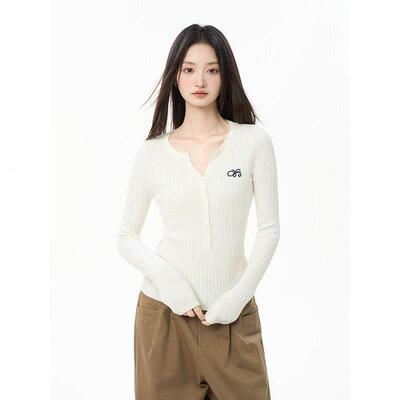 iiamX白VERL领针织衫女秋季内0打底修身MTN针织长袖色上衣225新搭