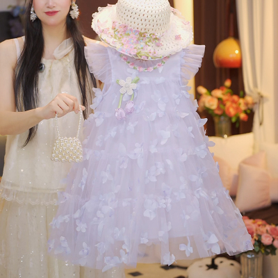 【BK】【送帽子胸针】女童蝴蝶网纱连衣裙夏季新款公主裙HCF095