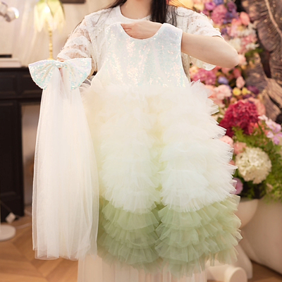 【BK】【送头纱】女童夏装公主风无袖网纱蛋糕裙儿童连衣裙HCF056