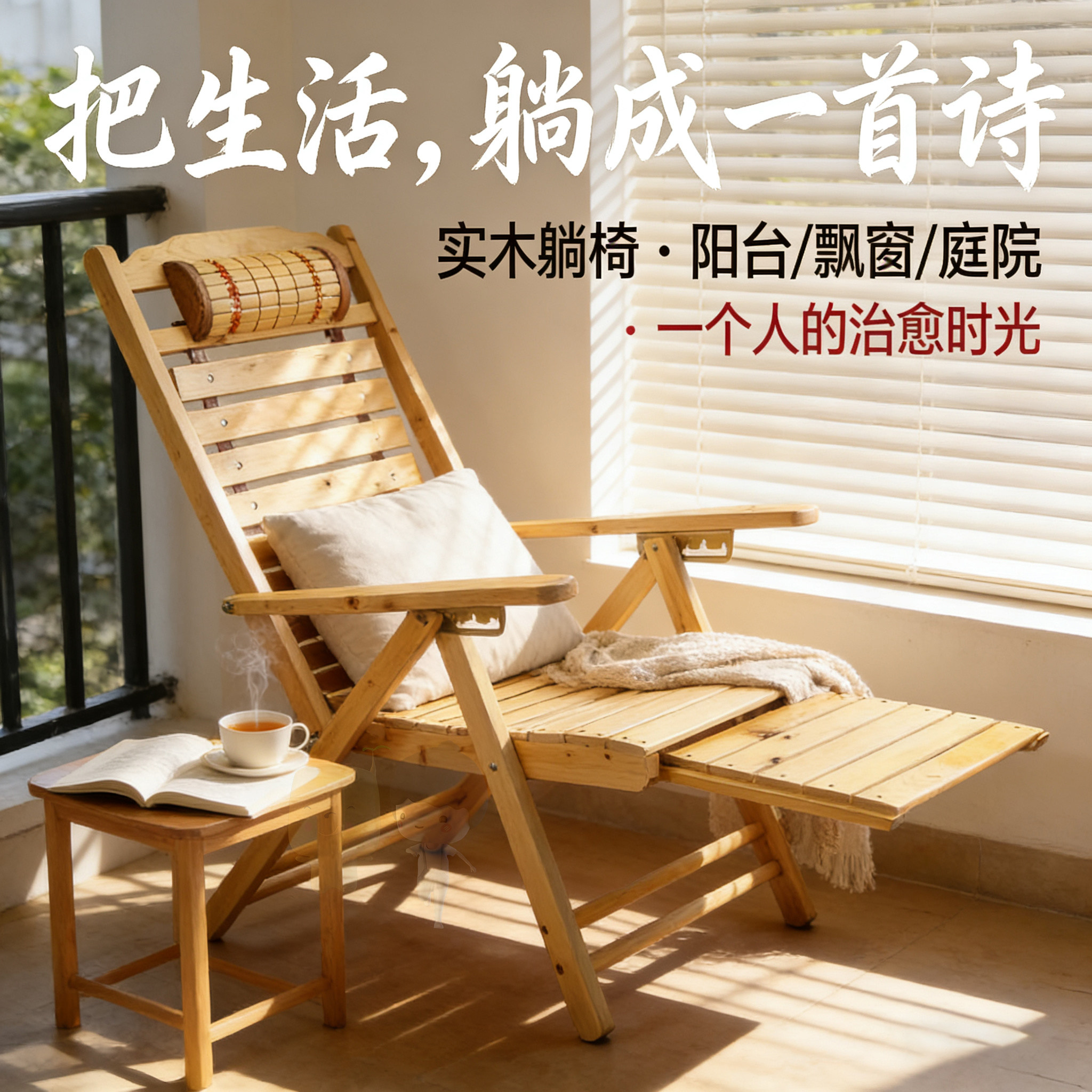 香柏木实木躺椅折叠椅成人午休睡椅老人靠背椅家用阳台懒人夏凉椅