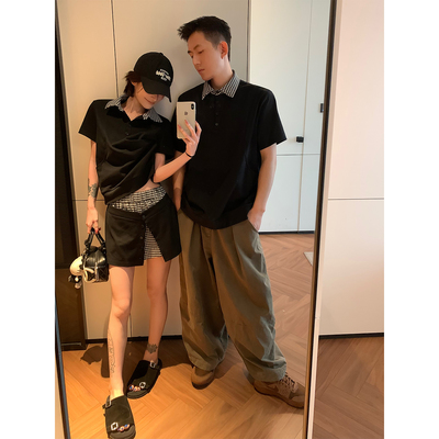 NEW 8.1 16:00 吴童童 翻领撞色短袖上衣半身短裙裤套装