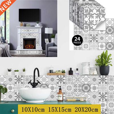 Grey Retro Tiles Wall Stickers PVC Self Adhesive Waterproof