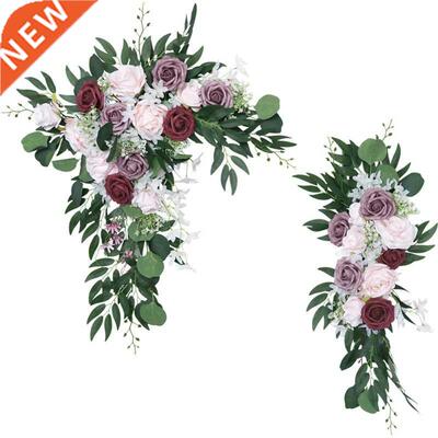 2Pcs Artificial Flowers Pink Wedding Backdrop Wreath Decor
