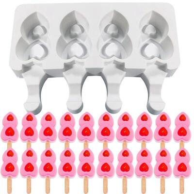 4 Cell Heart Shaped Silicone Ice Cream Mold Popsicle Molds D