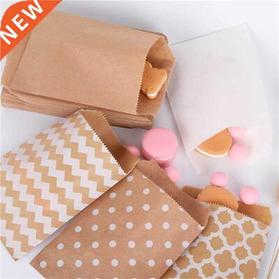 50pcs Kraft Paper Bag Candy Biscuit Popcorn Bags Brown White