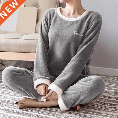 Women's Pjms Winter Flnnel Wrm Long-sleeved Sleepwer T