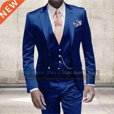 Tailored Brown Shiny Satin Suits For Men Slim Fit Prom Pty