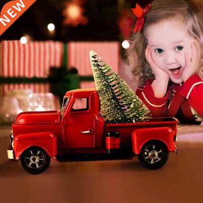 Vintage Metal Pickup Red Truck Christmas Decor Handcrafted