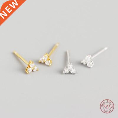 925 Sterling Silver Inlaid Crystal Geometric Clover Stud Ear