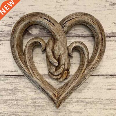 Wooden Heart Pendant Sculptures Rustic Wall Hanging Wood