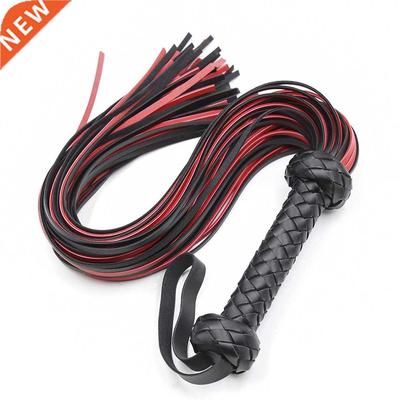 Fetish Black&Red PU Leather Whip Flogger Handle Spanking