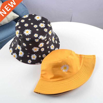 Daisies Embroidered Buckets Hat Cow Women Transparent Lace F
