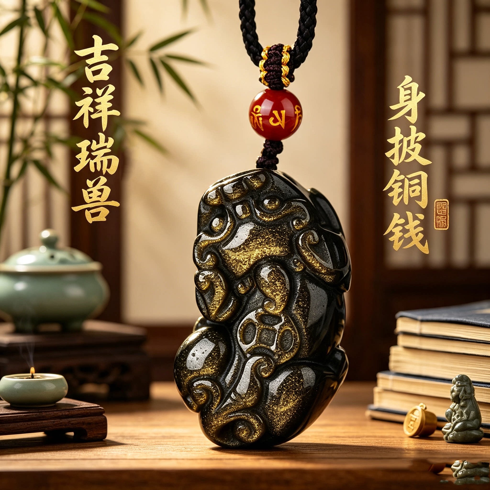 正品天然黑曜石项链招财貔貅吊坠男女款本命年转运护身符挂件礼物