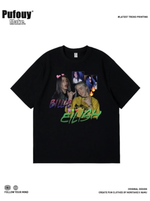 欧美说唱歌手Billie Eilish碧梨周边印花短袖T恤男女宽松纯棉上衣