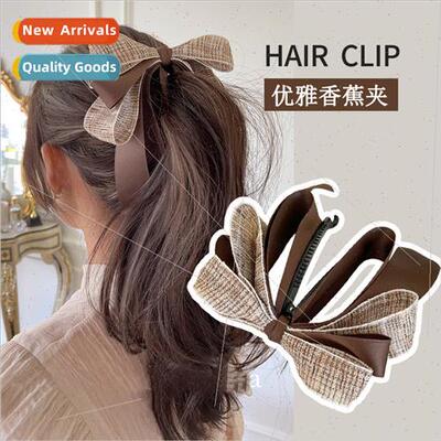 bow hair clips female super fairy back head vertical ponytai