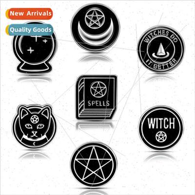 Punk Wch Coffin Wch Book Black Drip Oil Round Brooch Hallowe